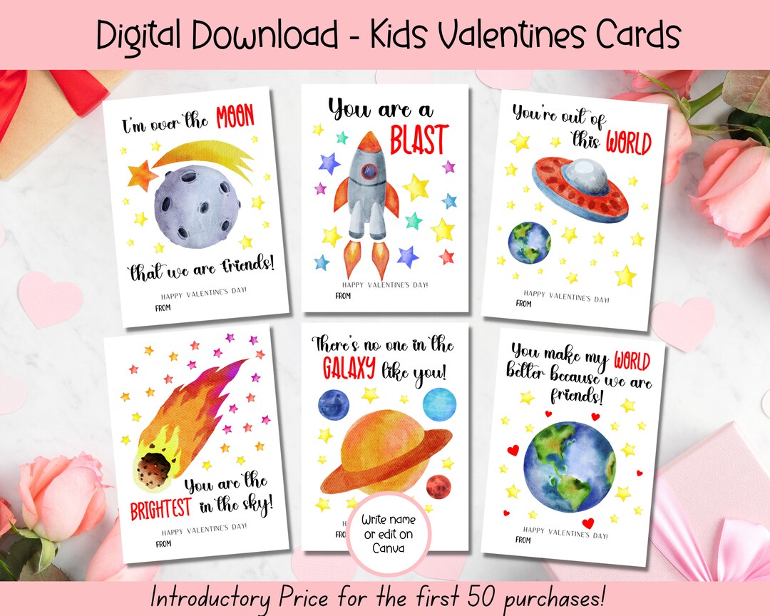 EDITABLE Printable Space Valentine Cards, Classroom Valentines Day ...