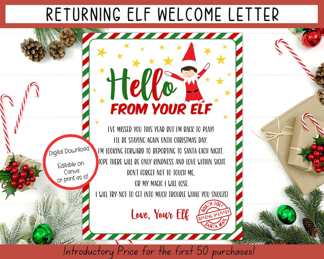 EDITABLE Elf Arrival Letter, Elf Welcome Letter, I'm Back Elf Letter ...