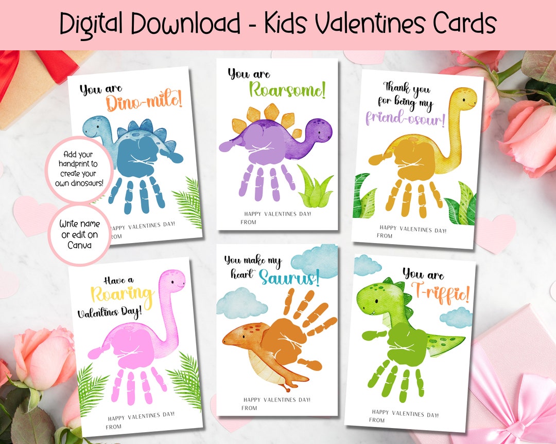 EDITABLE Printable Dinosaur Handprint Valentine Cards, Classroom ...