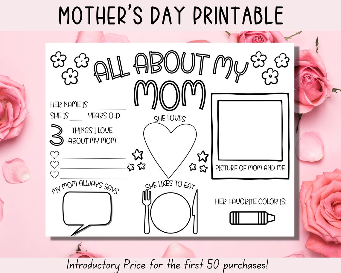 Mother's Day Printable, All About My Mom, Mothers Day Gift, Card for ...