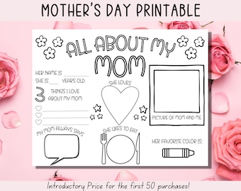 Mother's Day Printable, All About My Mom, Mothers Day Gift, Card for ...