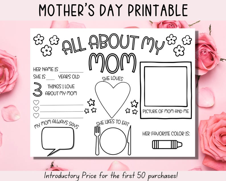 Mother's Day Printable, All About My Mom, Mothers Day Gift, Card for ...
