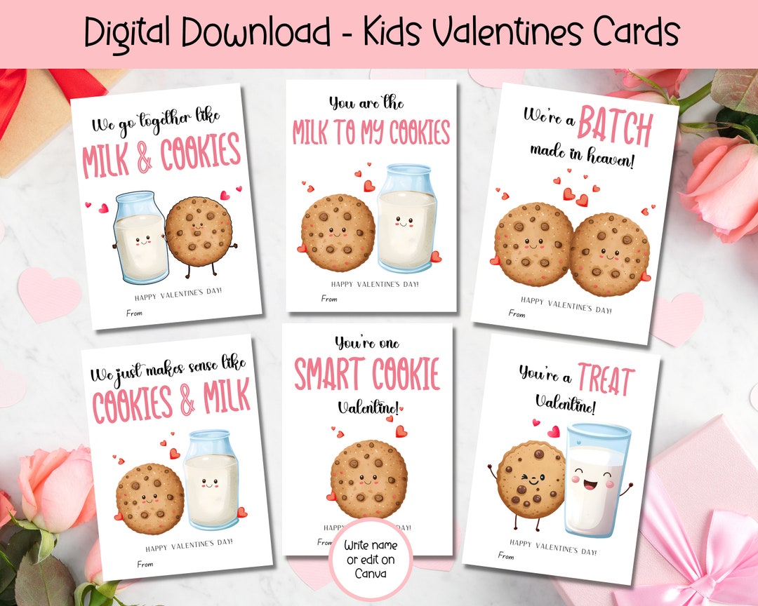 EDITABLE Cookies and Milk Valentine Cards, Classroom Valentines Day ...
