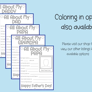 Father's Day Printable, All About My Papa, Fathers Day Gift, Card for ...