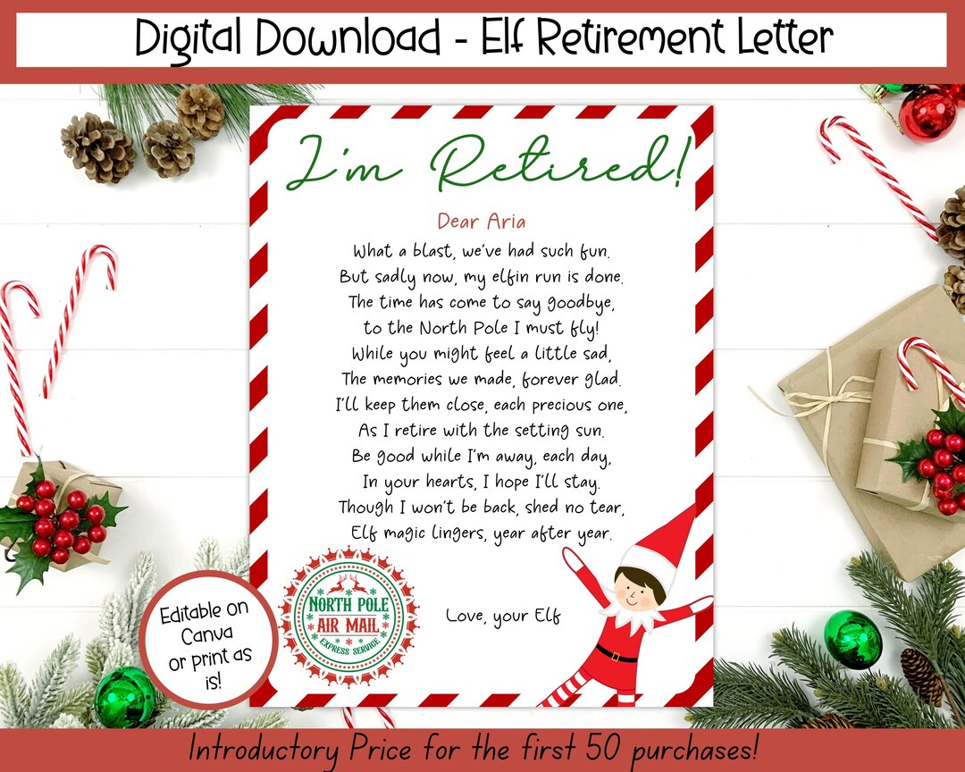EDITABLE Elf Retirement Letter, Goodbye Letter, Elf Final Departure ...