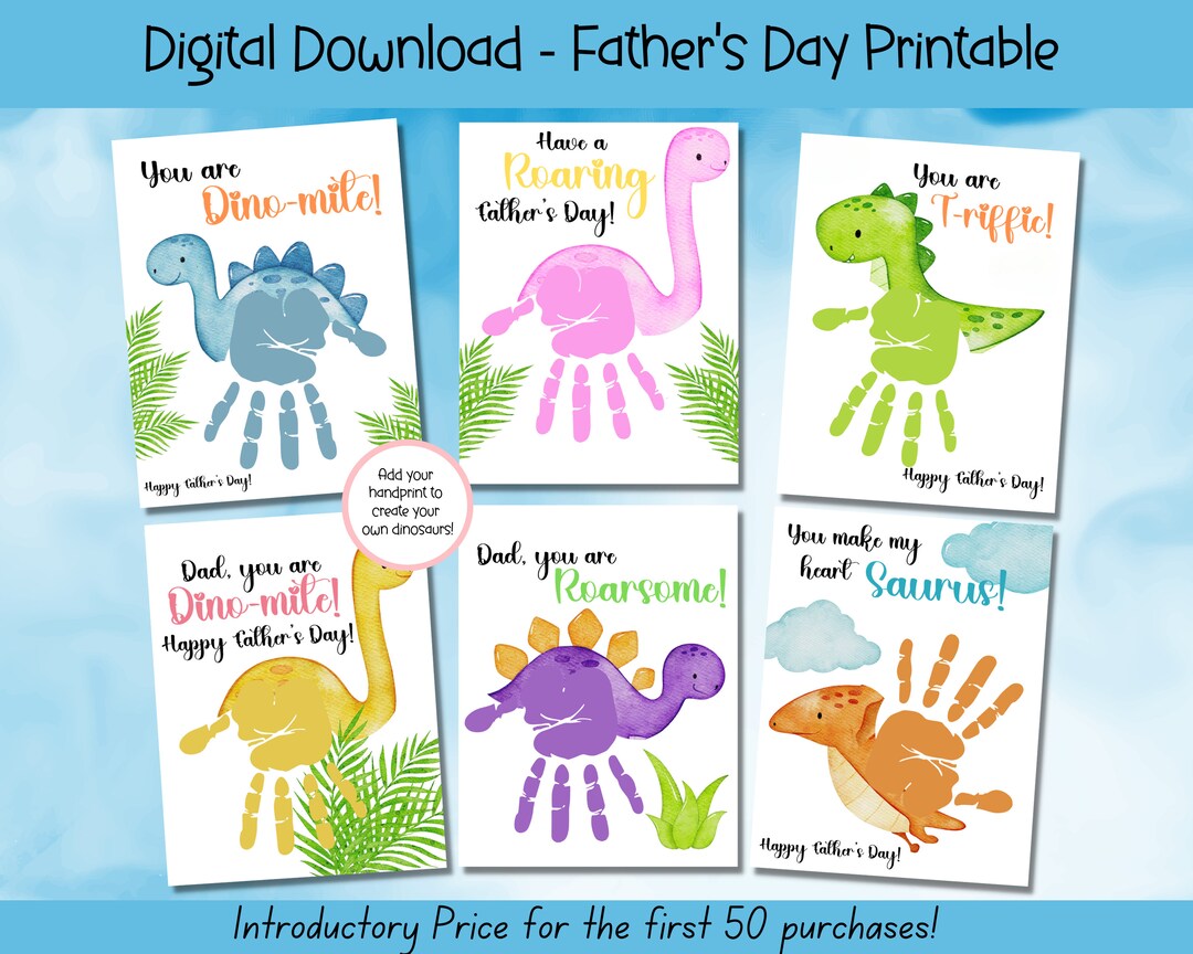 Father's Day Printable, Dinosaur Handprint Art Bundle, Fathers Day Gift ...