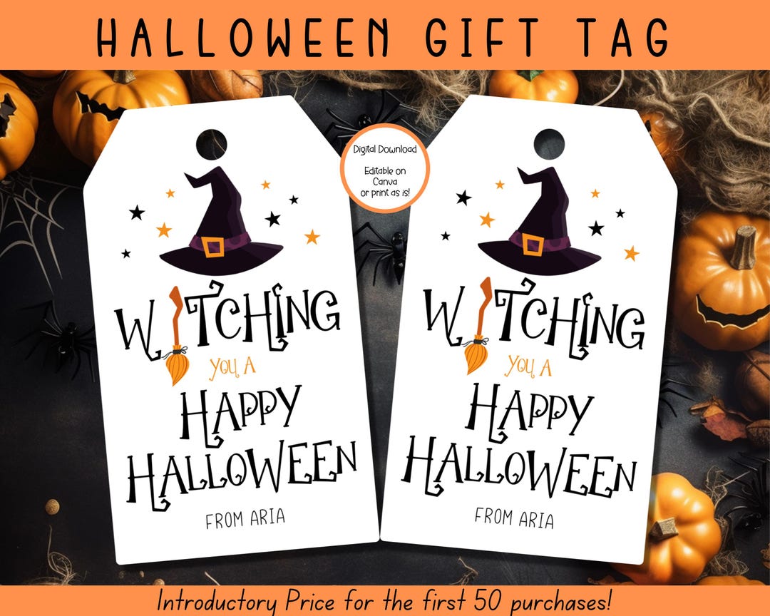 EDITABLE Halloween Gift Tag, Halloween Favor Tag, Trick or Treat Favor ...