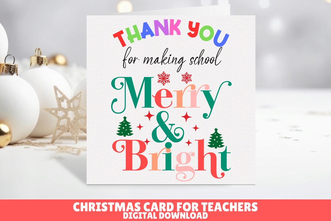 Printable Christmas Teacher Appreciation Card, Teacher Christmas Gift ...