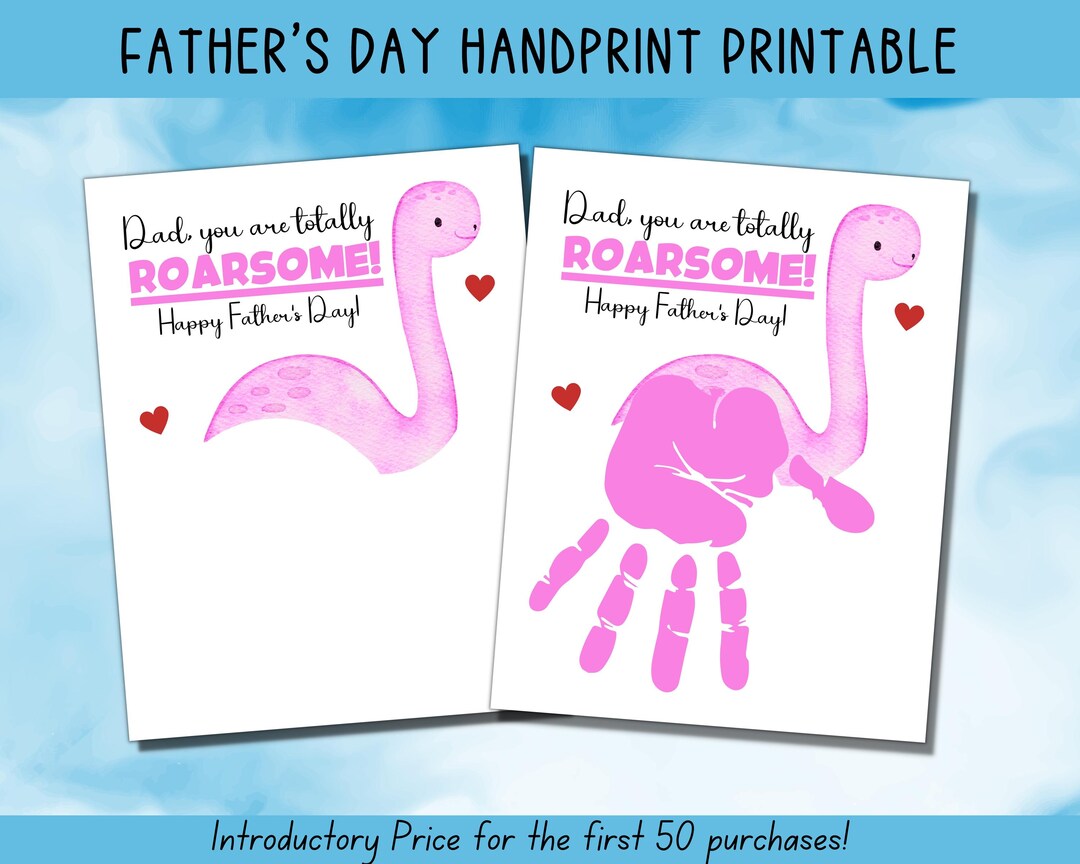 Father's Day Printable, Dinosaur Handprint Art, Fathers Day Gift ...