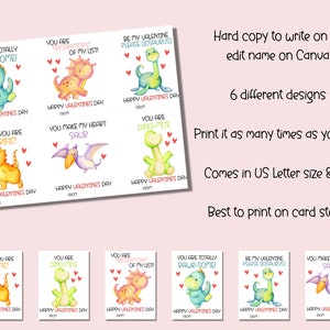 EDITABLE Printable Dinosaur Valentine Cards, Classroom Valentines Day ...
