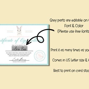 EDITABLE Certificate From Easter Bunny, Blue Printable Easter Bunny ...