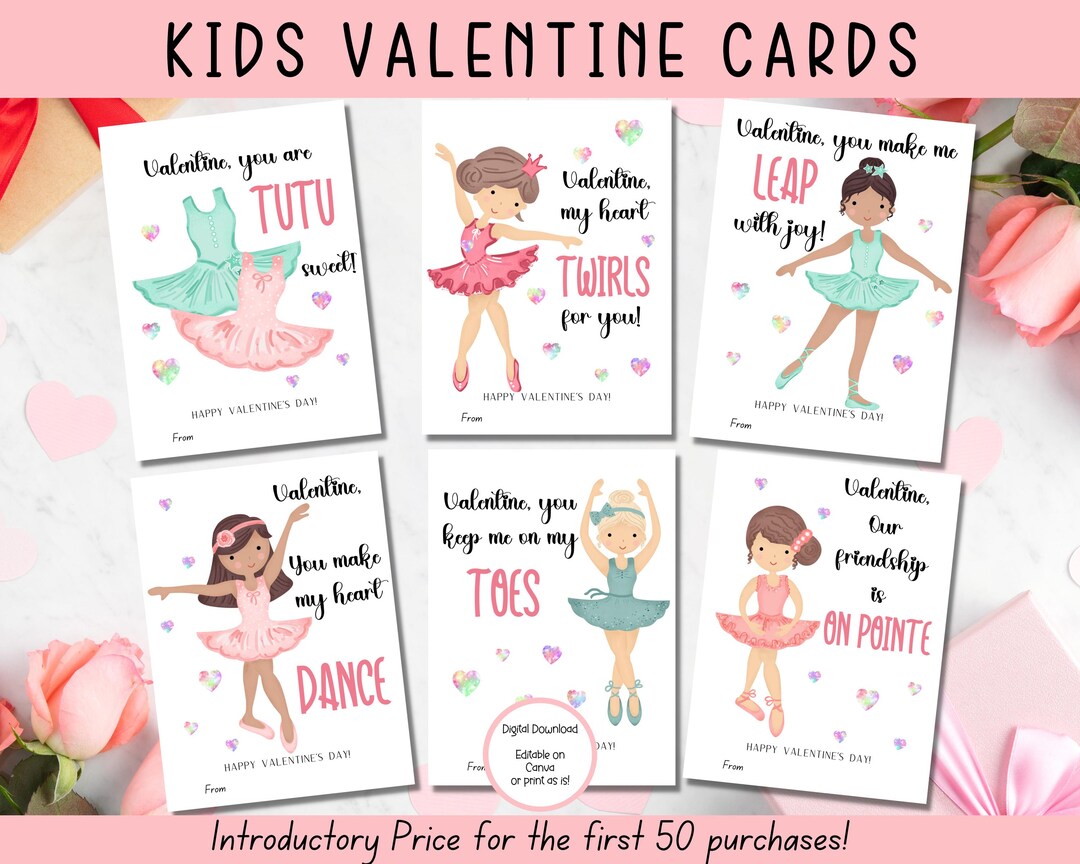 EDITABLE Printable Ballet Valentine Cards, Classroom Valentines Day ...