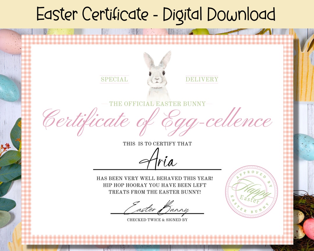 EDITABLE Certificate From Easter Bunny Pink Printable Easter - Etsy