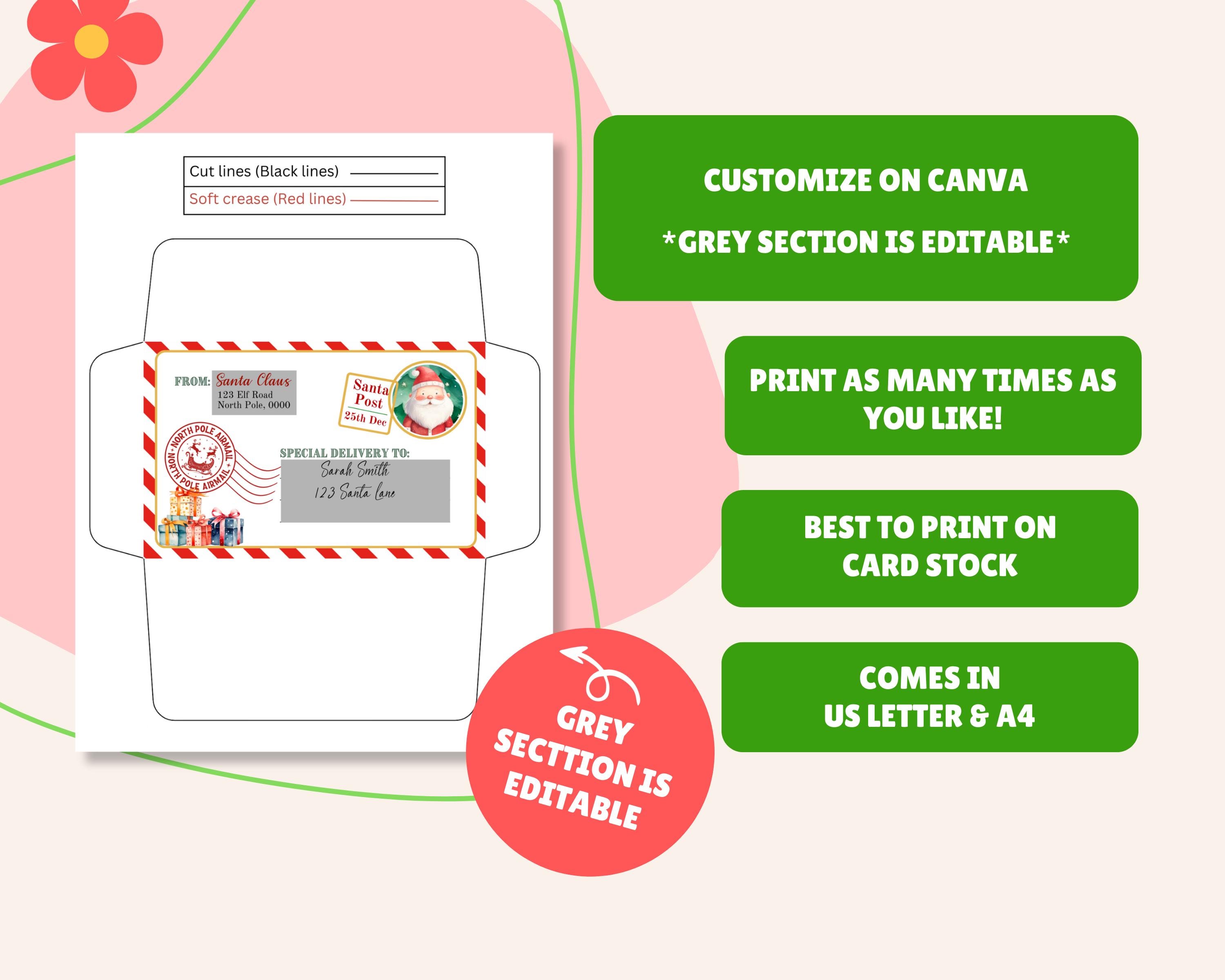 EDITABLE Santa Envelopes, Envelope for Santa Letter, Santa Printable ...