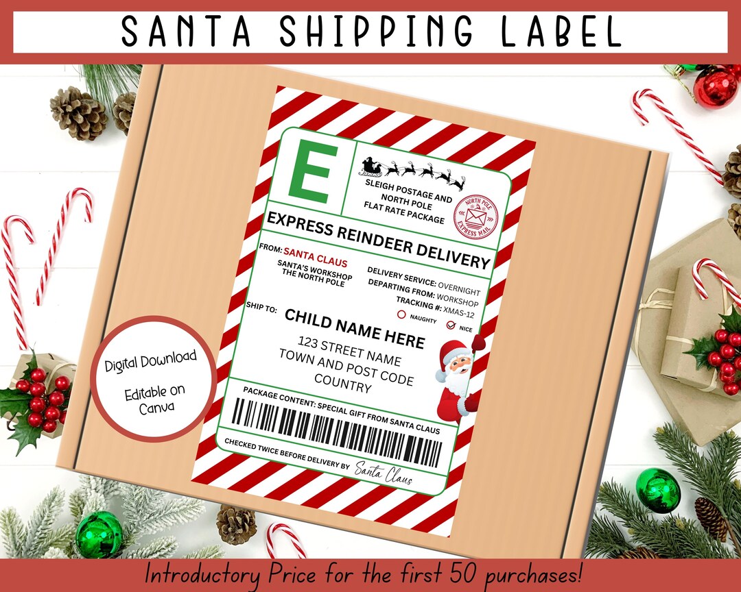 EDITABLE Santa Shipping Label, North Pole Delivery Tags, Santa Mail ...