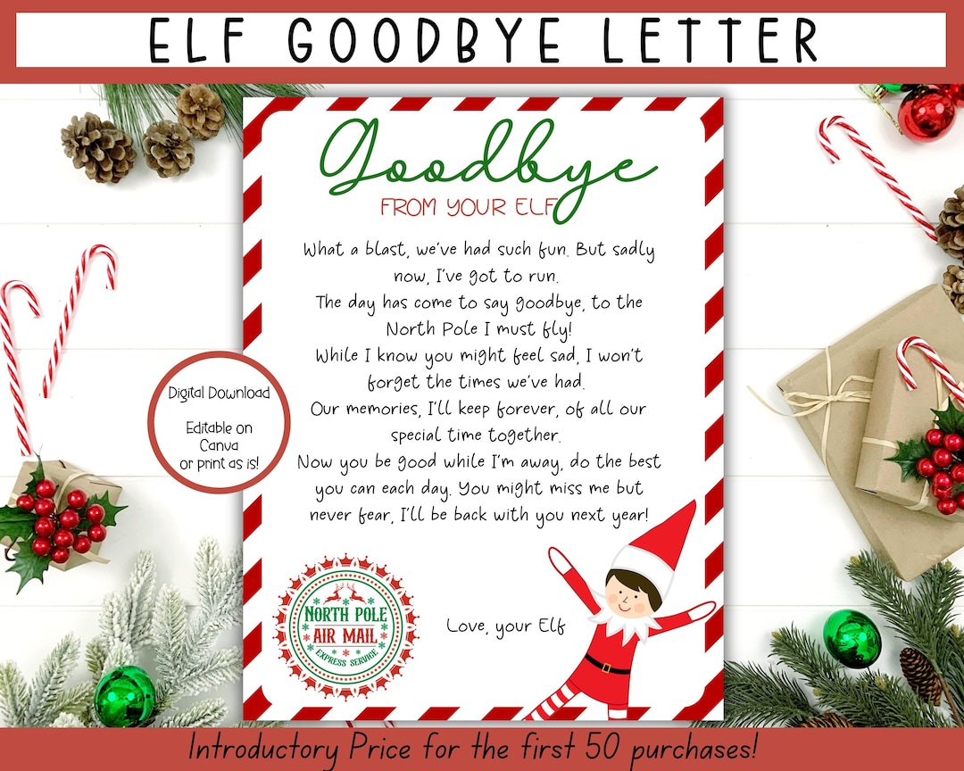 EDITABLE Elf Goodbye Letter, Elf Departure Letter, Elf Farewell Letter ...