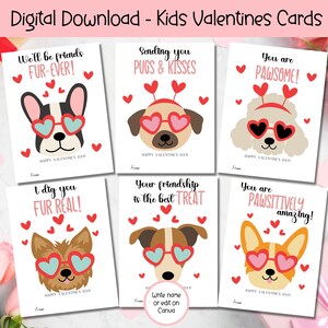 EDITABLE Printable Dog Valentine Cards, Classroom Valentines Day Cards ...