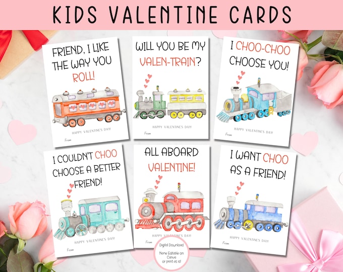 Kids Valentine Cards | INSTANT DOWNLOAD | Trains, Steam Engine, Choo ...