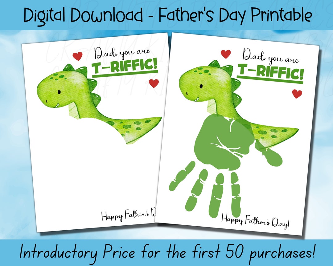 Father's Day Printable Dinosaur Handprint Art Fathers - Etsy