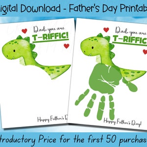 Father's Day Printable Dinosaur Handprint Art Fathers - Etsy