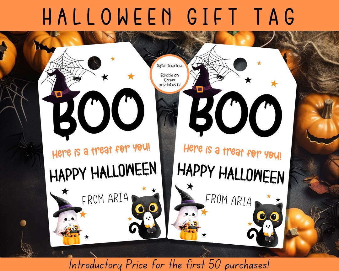 EDITABLE Halloween Gift Tag, Halloween Favor Tag, Trick or Treat Favor ...