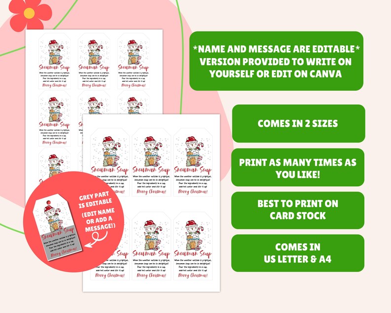 EDITABLE Snowman Soup Tag, Snowman Soup Printable, Hot Chocolate Gift ...