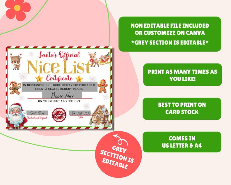 Official Nice List Certificate From Santa, Letter From Santa, Printable ...