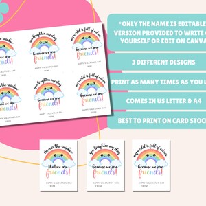 EDITABLE Printable Rainbow Valentines Cards, Classroom Valentines Day ...