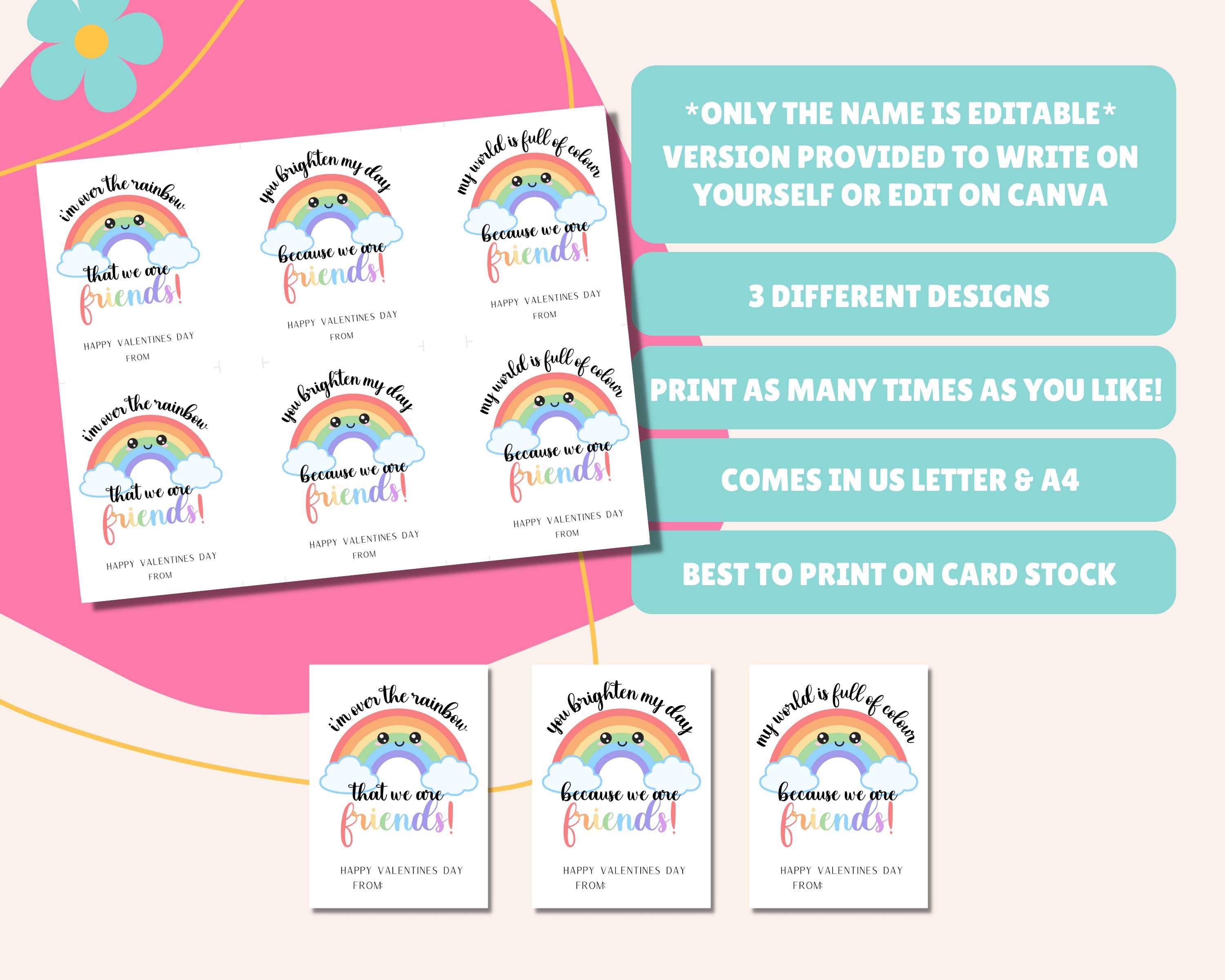 EDITABLE Printable Rainbow Valentines Cards, Classroom Valentines Day ...