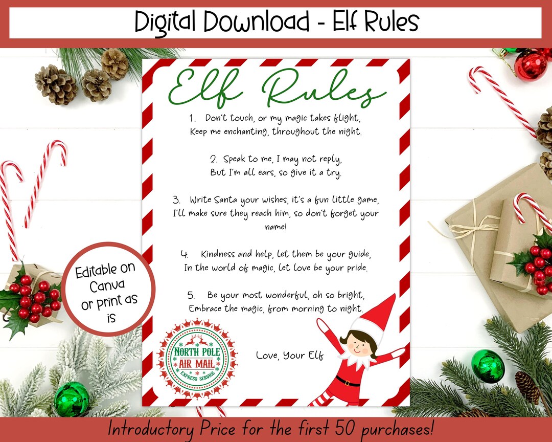EDITABLE Girl Elf Rules, Elf Magic Rules, Elf Welcome Rules, Elf ...