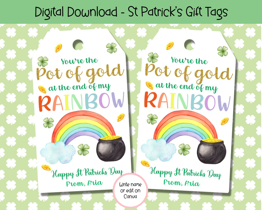 EDITABLE St Patrick's Gift Tag, St Patricks Day Gift, Rainbow St ...