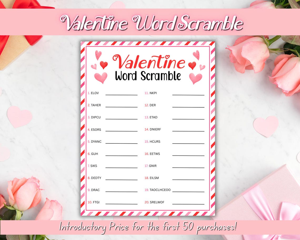 Valentine Word Scramble Game, Valentine Printable Game, Printable ...