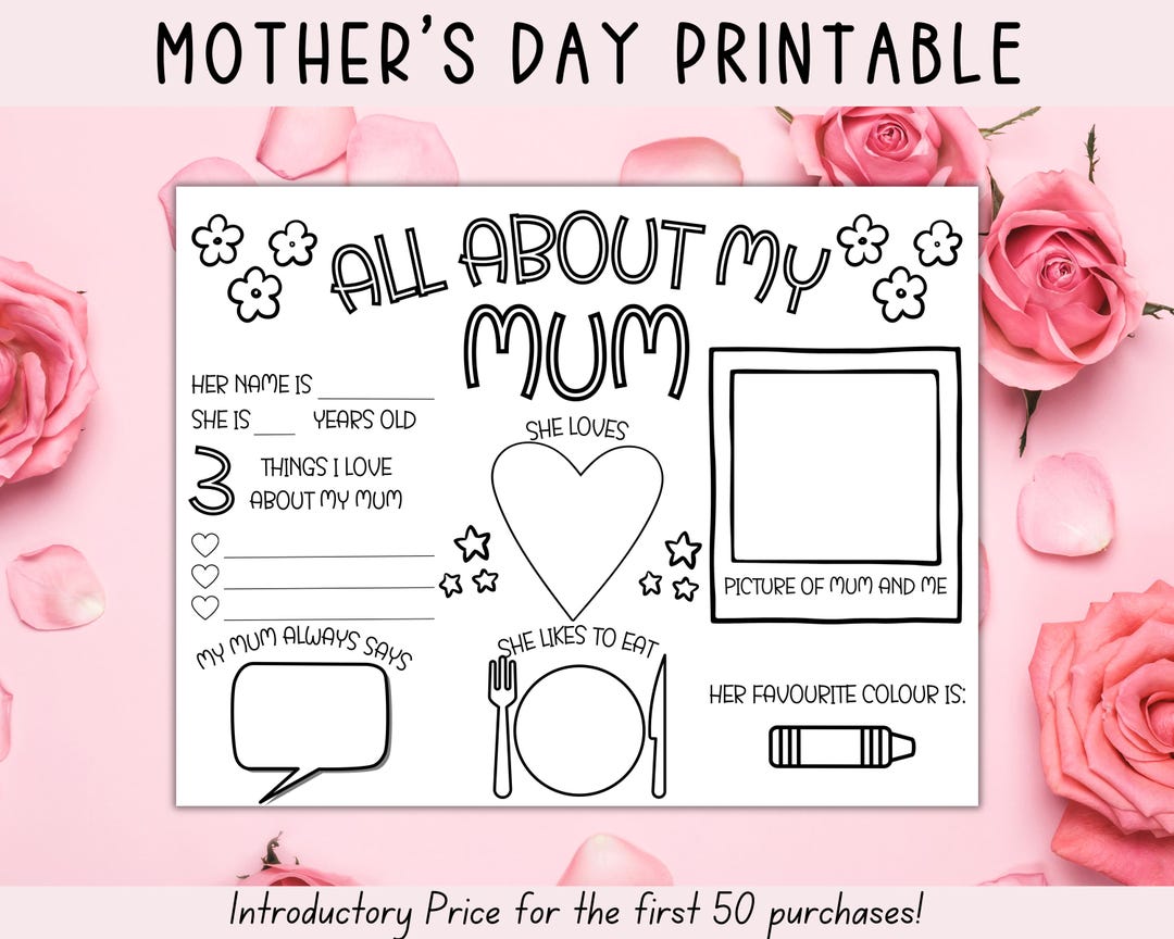 Mother's Day Printable, All About My Mum, Mothers Day Gift, Card for ...