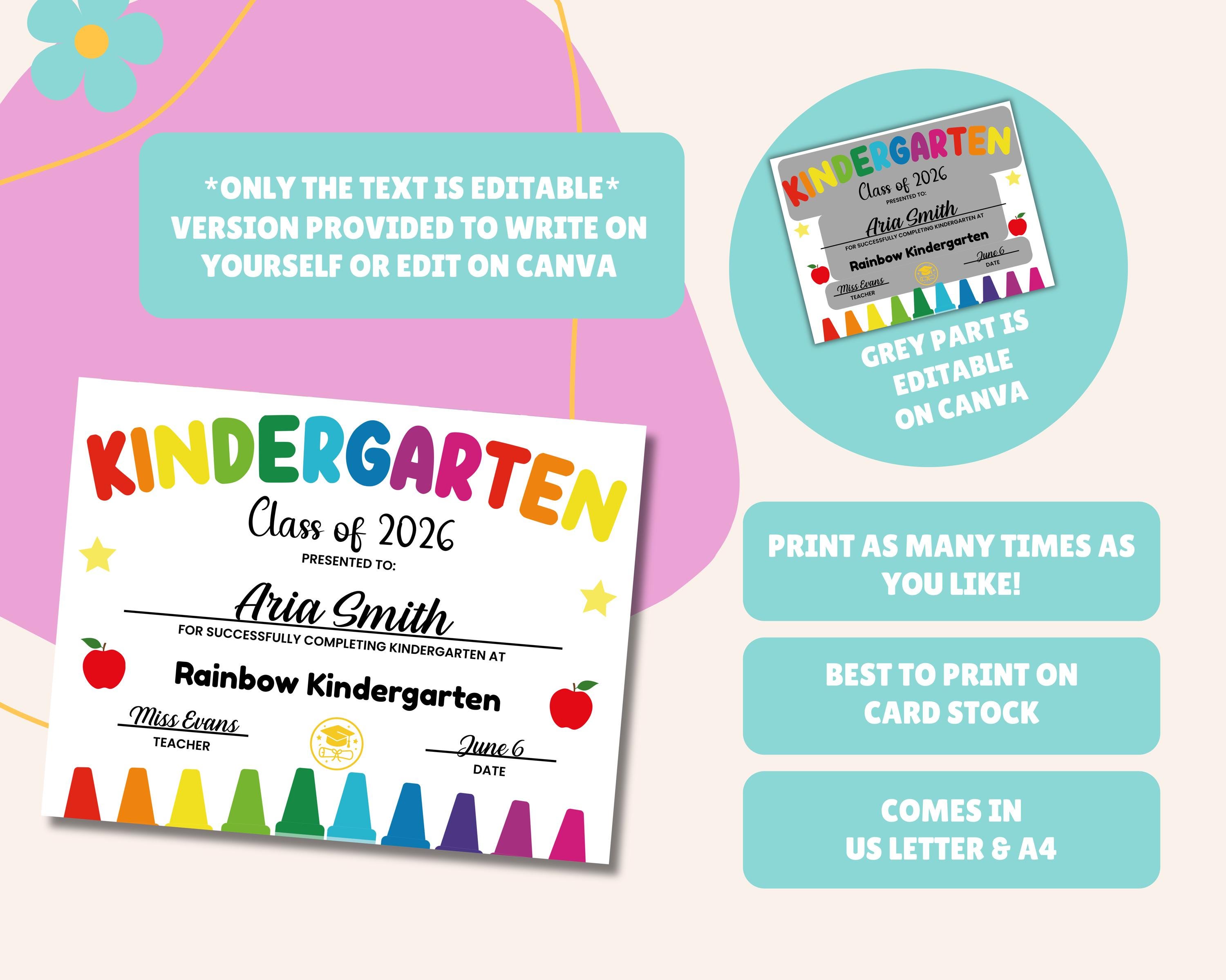 EDITABLE Last Day of Kindergarten Certificate, Kindergarten Graduation ...