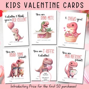 EDITABLE Dinosaur Valentine Cards, Classroom Valentines Day Card, Kids ...