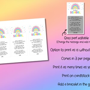 EDITABLE First Day of School Bracelet Gift Tag, Back to School Gift Tag ...