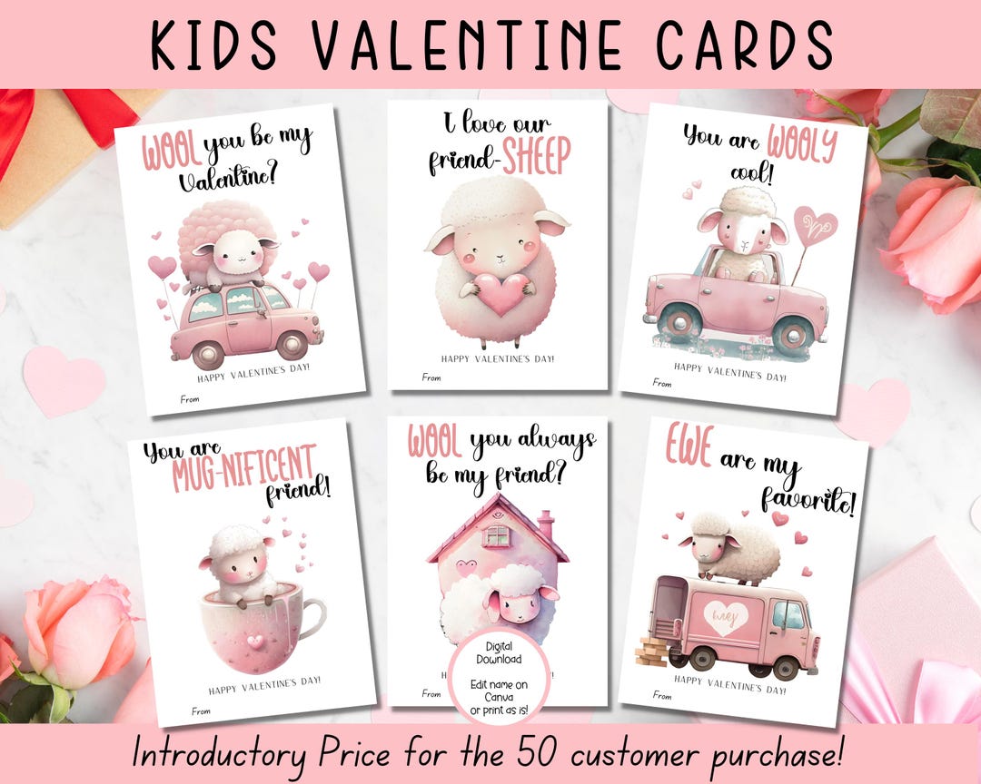 EDITABLE Printable Sheep Valentine Card, Classroom Valentines Day Cards ...