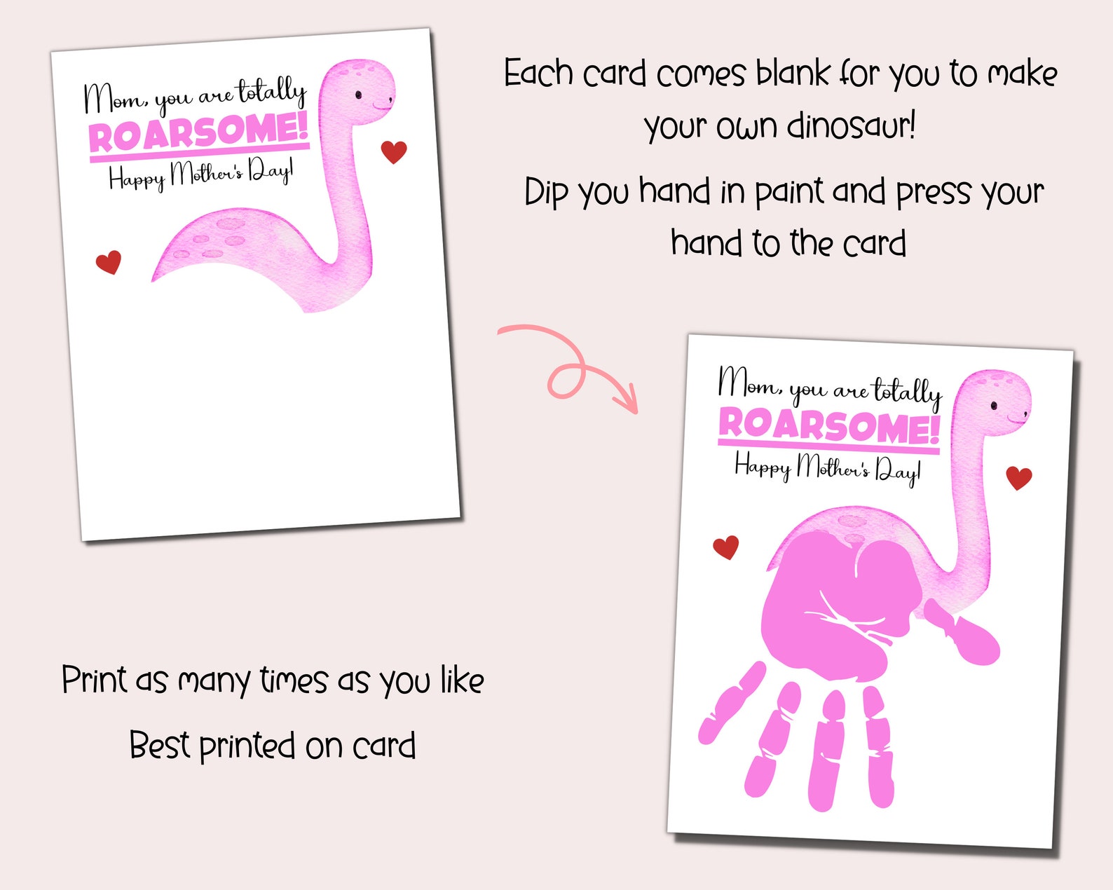 Mother's Day Printable, Dinosaur Handprint Art, Mothers Day Gift ...