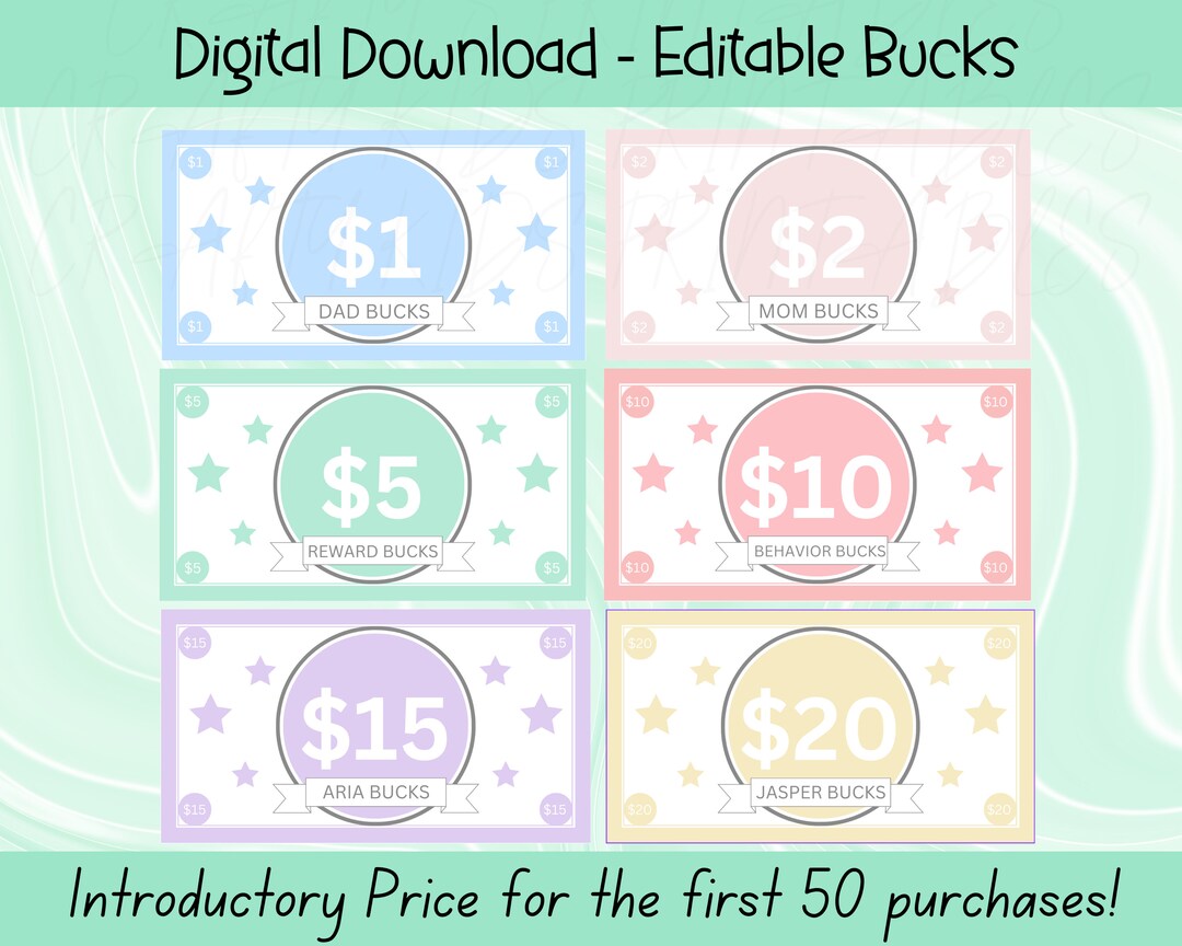 EDITABLE Mom Bucks, Play Money, Reward Bucks, Kids Reward System, Chore ...