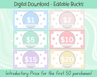 EDITABLE Reward Bucks, Play Money, Kids Chore Chart, Mom Bucks, Kids ...