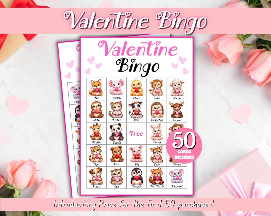 Valentine Bingo Game, 50 Valentine Bingo Cards, Kids Valentine Game ...
