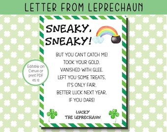 EDITABLE Leprechaun Letter and 16 St. Patrick's Day Joke Cards - Etsy