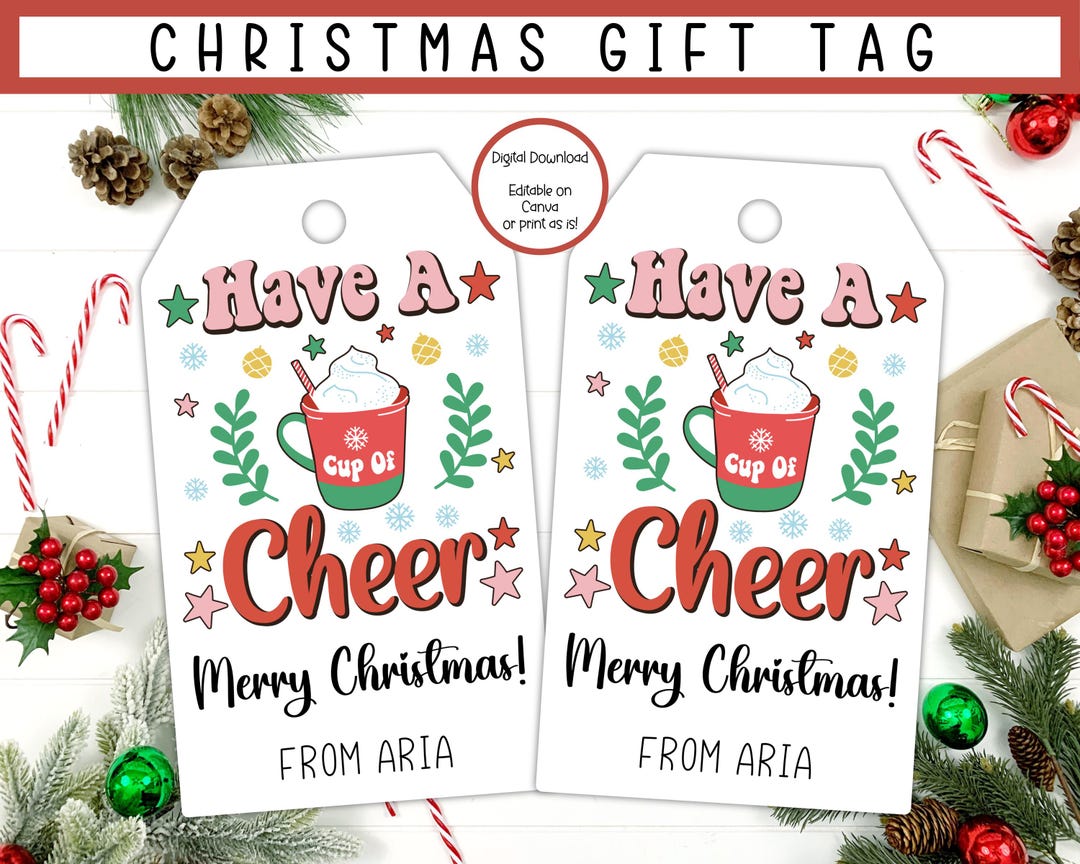 EDITABLE Christmas Teacher Appreciation Gift Tag, Cup of Cheer Gift Tag ...