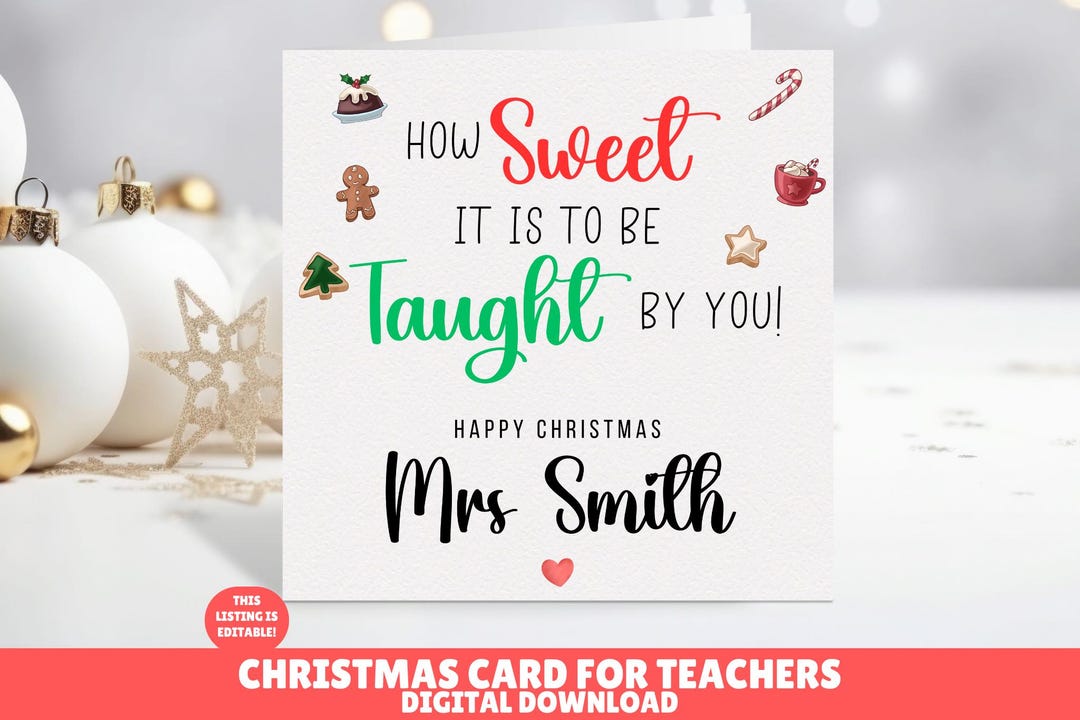 EDITABLE Teacher Christmas Card, Personalized Christmas Card for ...