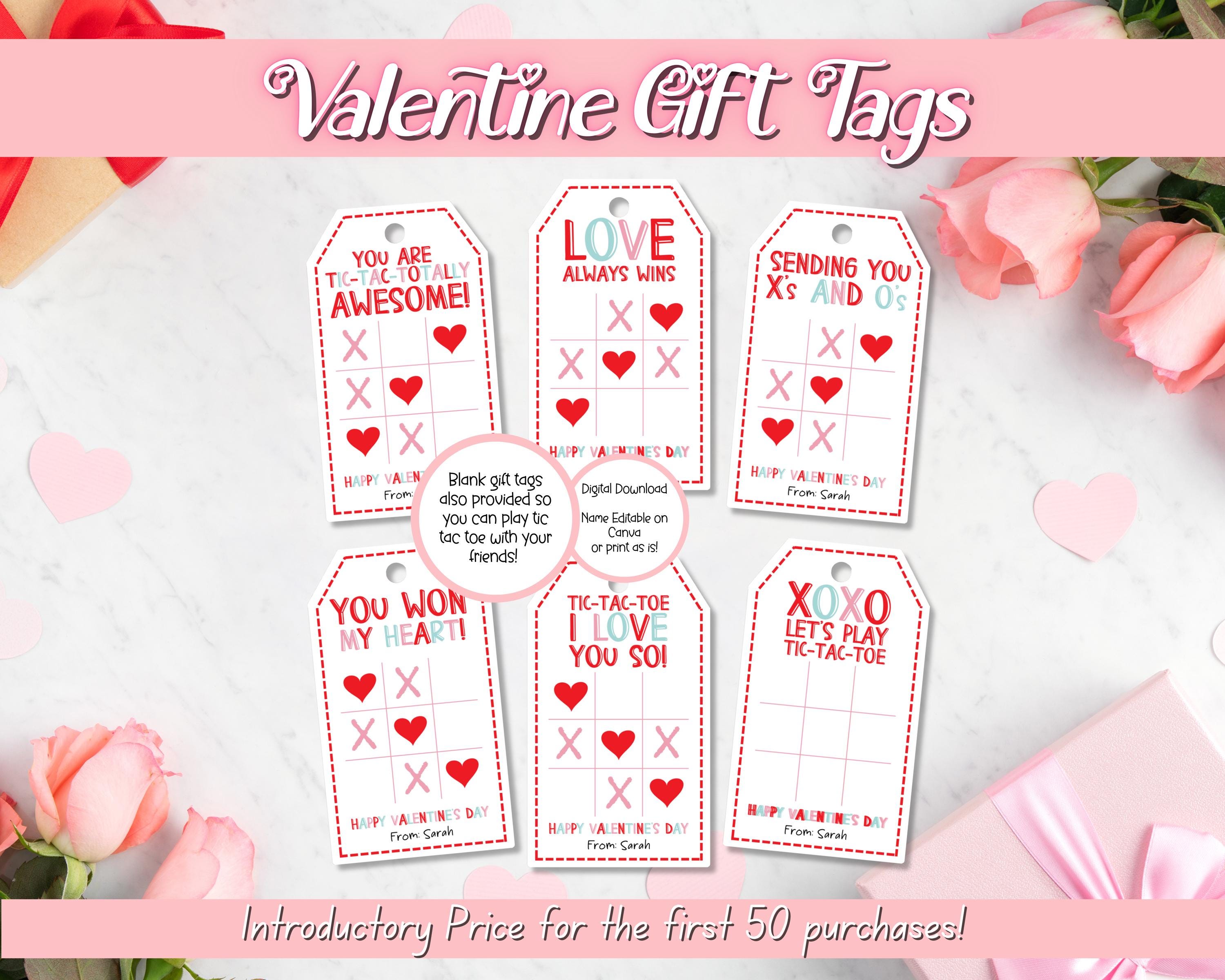 EDITABLE Tic Tac Toe Valentine Gift Tags, Printable Kids Valentine Tags ...