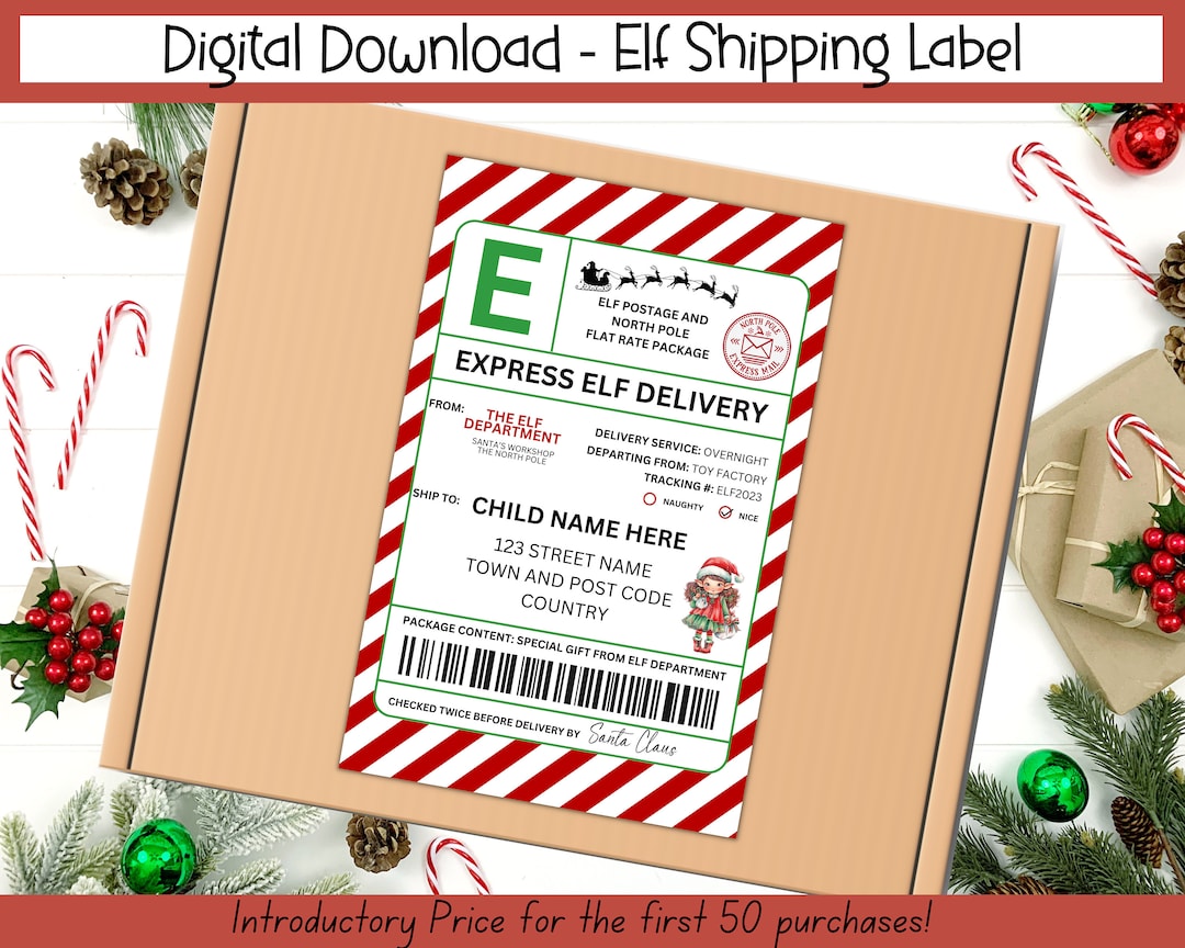 EDITABLE Elf Shipping Label, North Pole Delivery Tags, Santa Mail ...