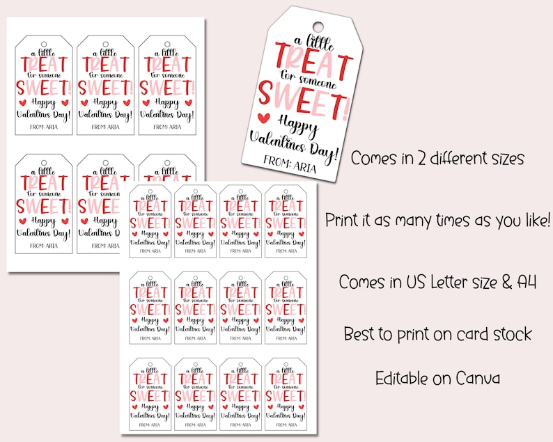Valentine Gift Tags Editable Printable Kids Valentine Tags - Etsy