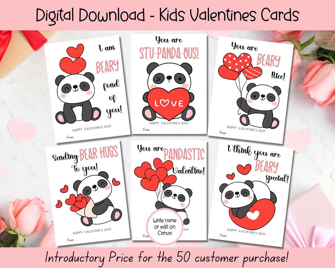 EDITABLE Panda Valentine Cards, Classroom Valentines Day Cards, Kids ...