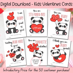EDITABLE Panda Valentine Cards, Classroom Valentines Day Cards, Kids ...
