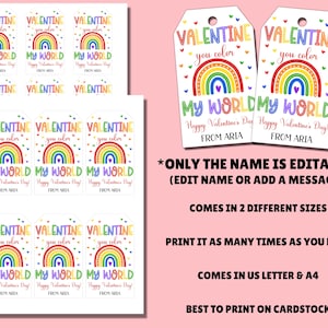 EDITABLE Valentine Gift Tags, Printable Kids Valentine Tags, Classroom ...